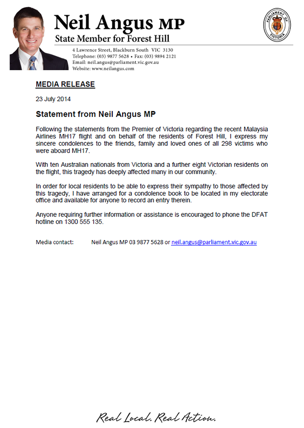 STATEMENT FROM NEIL ANGUS MP